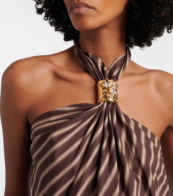 JACQUES WEI Gathered Striped Cotton-blend Top
