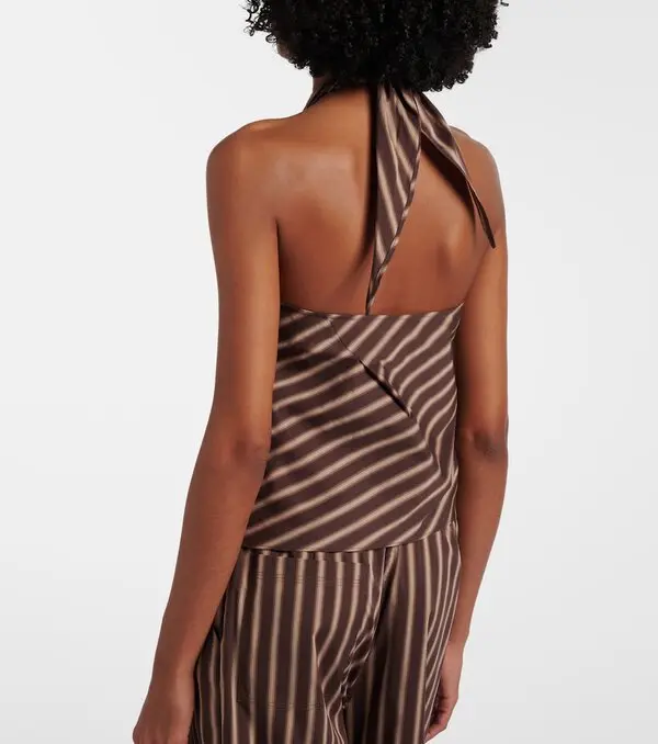 JACQUES WEI Gathered Striped Cotton-blend Top