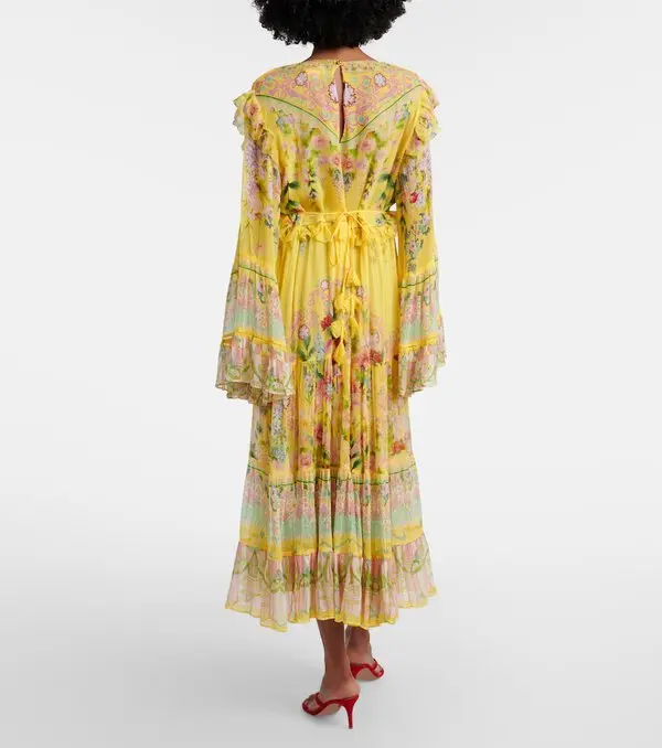 Camilla Printed Ruffled Silk Chiffon Midi Dress