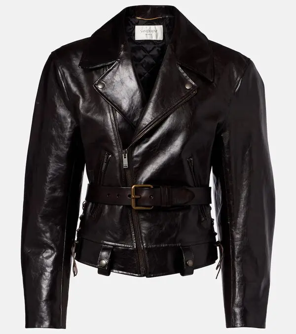 Saint Laurent Leather Biker Jacket - Brown