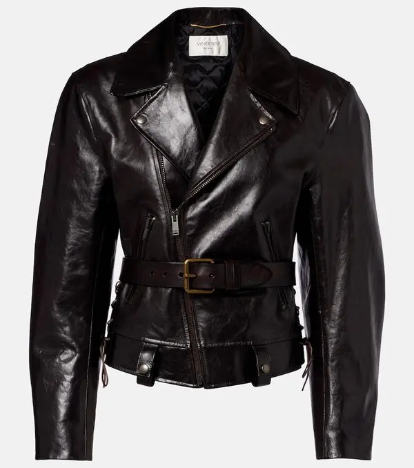 Saint Laurent Belted Leather Biker Jacket