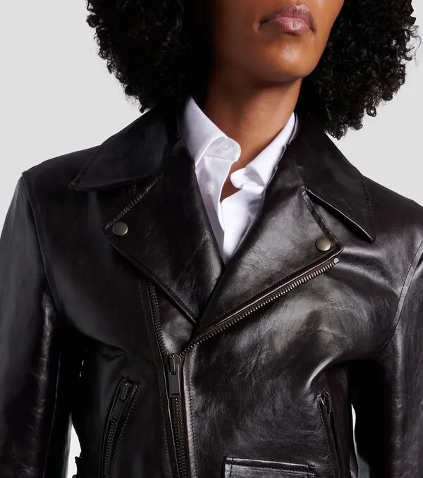Saint Laurent Belted Leather Biker Jacket