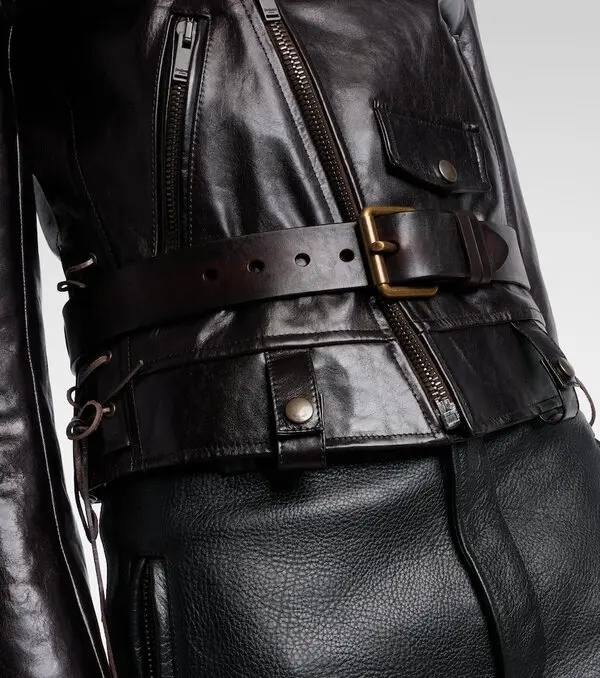 Saint Laurent Belted Leather Biker Jacket