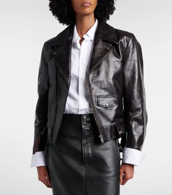 Saint Laurent Belted Leather Biker Jacket