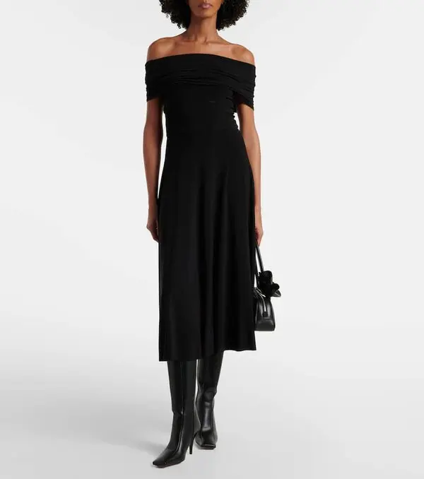 Norma Kamali Draped Off-shoulder Midi Dress