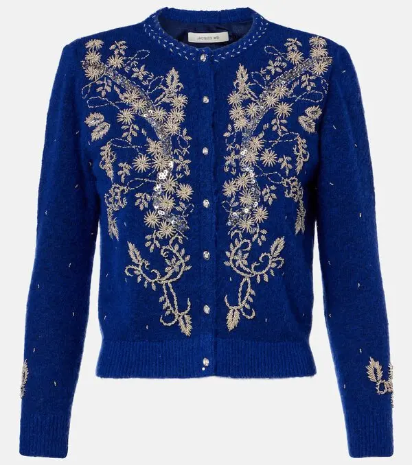 JACQUES WEI Embellished Floral Cardigan - Blue