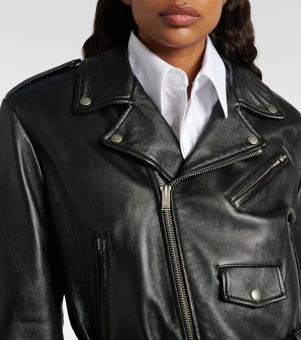 Saint Laurent Cropped Leather Biker Jacket - Black