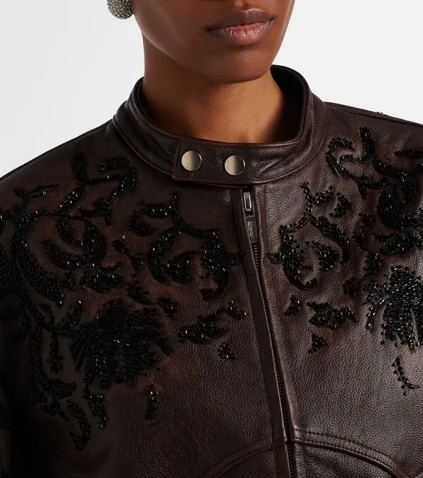 JACQUES WEI Beaded Leather Jacket - Brown