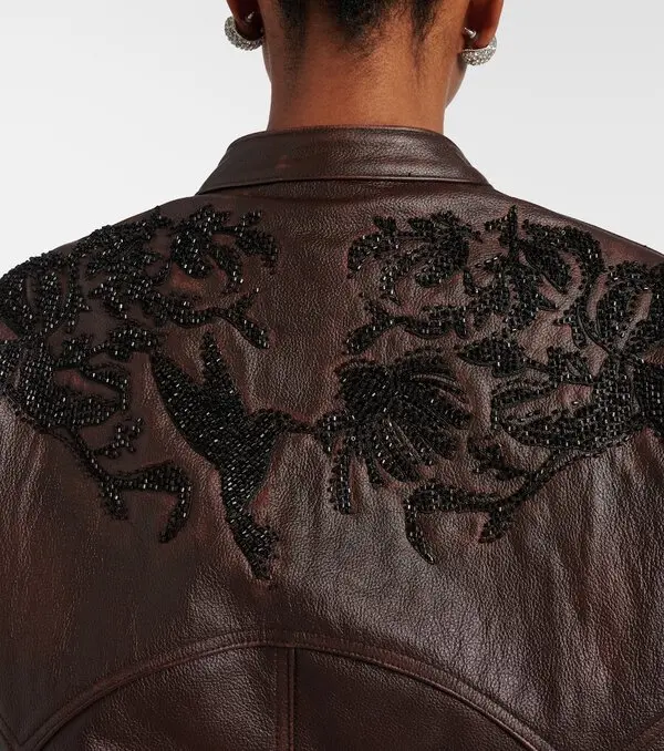 JACQUES WEI Beaded Leather Jacket - Brown