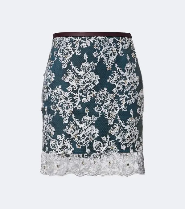 JACQUES WEI Embellished Lace Miniskirt - Brown