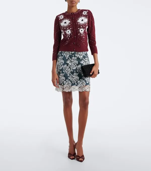 JACQUES WEI Embellished Lace Miniskirt - Brown