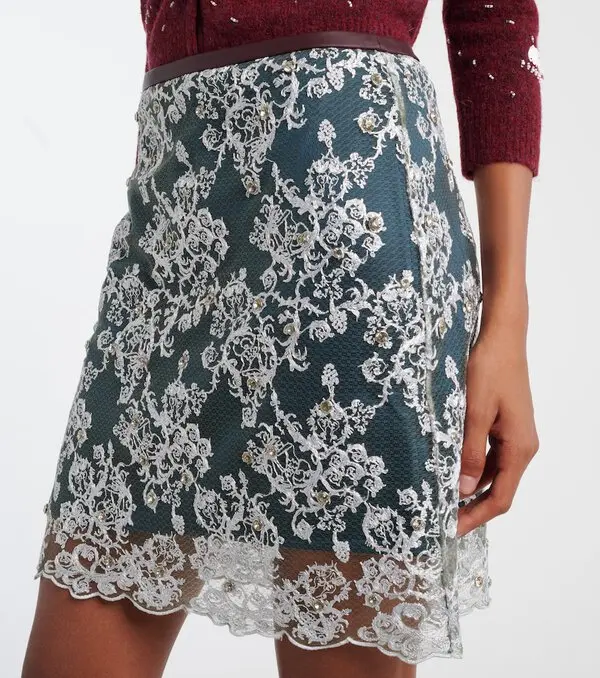 JACQUES WEI Embellished Lace Miniskirt - Brown