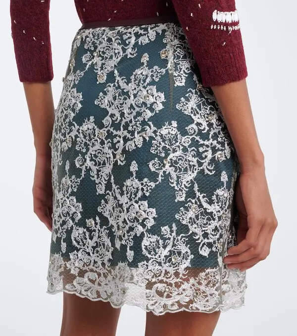JACQUES WEI Embellished Lace Miniskirt - Brown