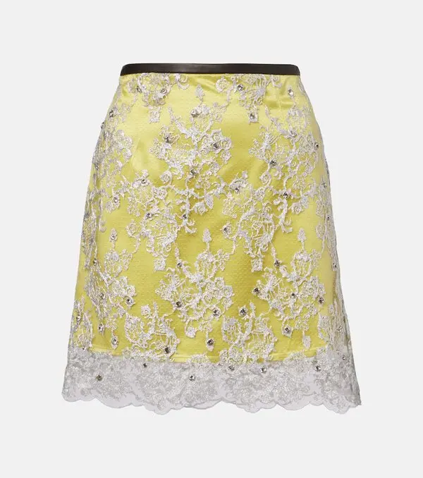 JACQUES WEI Embellished Lace Miniskirt - Yellow