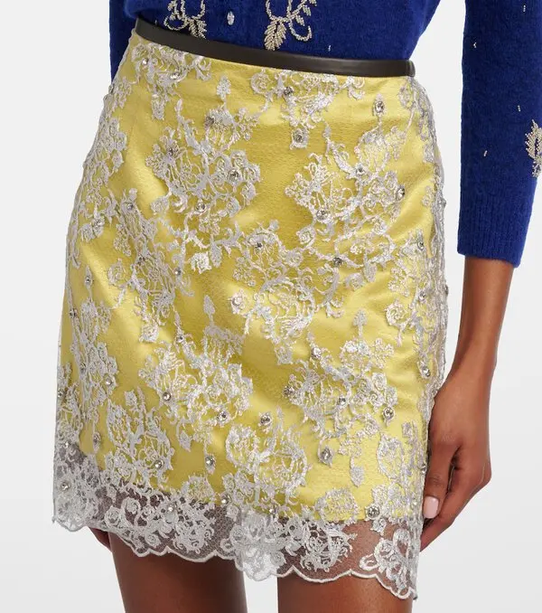 JACQUES WEI Embellished Lace Miniskirt - Yellow