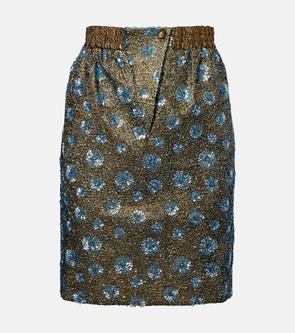 JACQUES WEI Floral Sequined Pencil Skirt - Green
