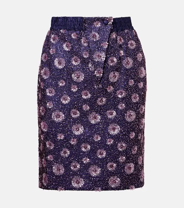 JACQUES WEI Floral Sequined Pencil Skirt - Purple
