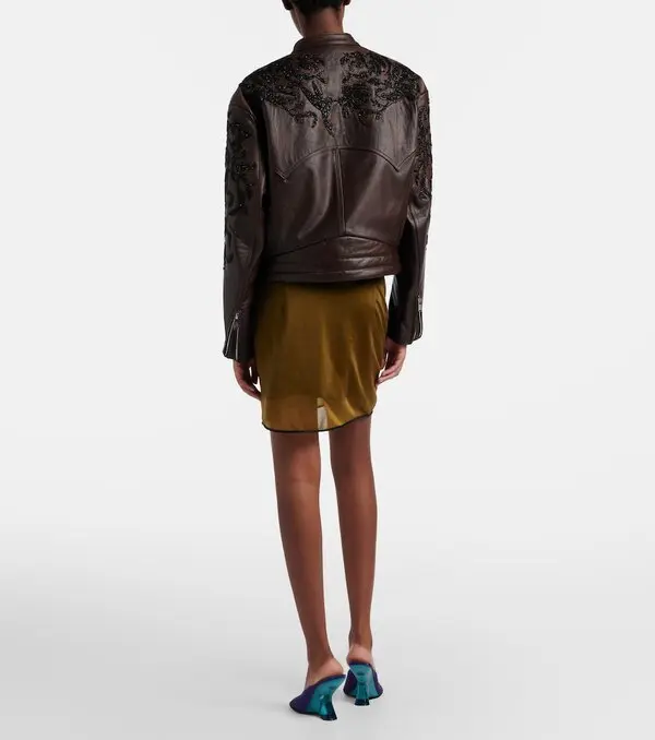 JACQUES WEI Beaded Floral Miniskirt