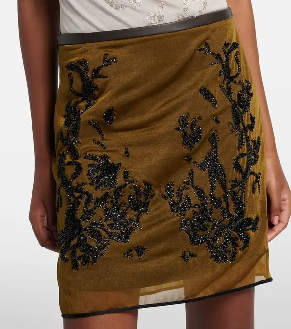 JACQUES WEI Beaded Floral Miniskirt