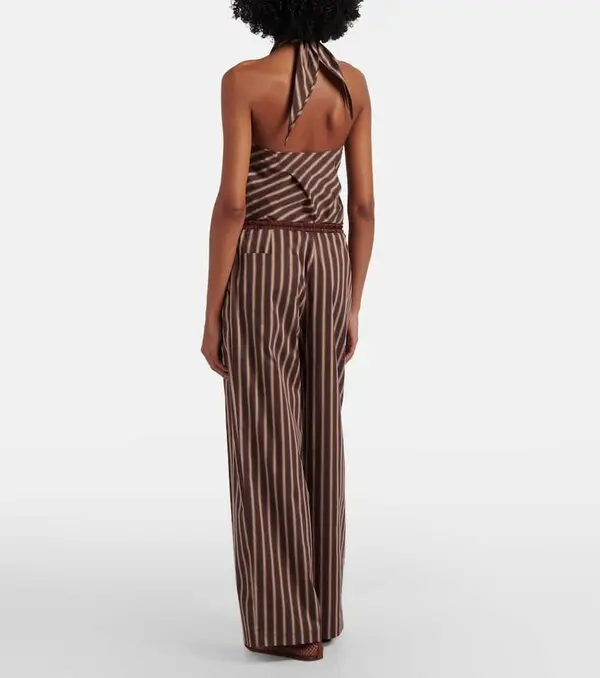 JACQUES WEI Striped Cotton-blend Wide-leg Pants