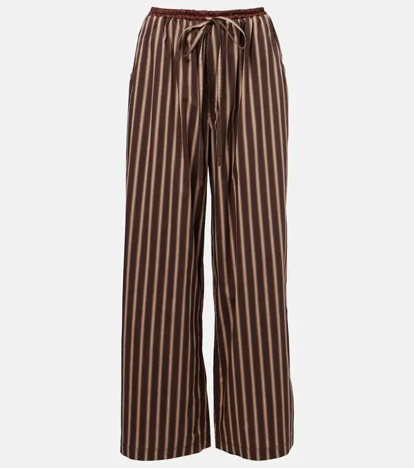JACQUES WEI Striped Cotton-blend Wide-leg Pants - Brown