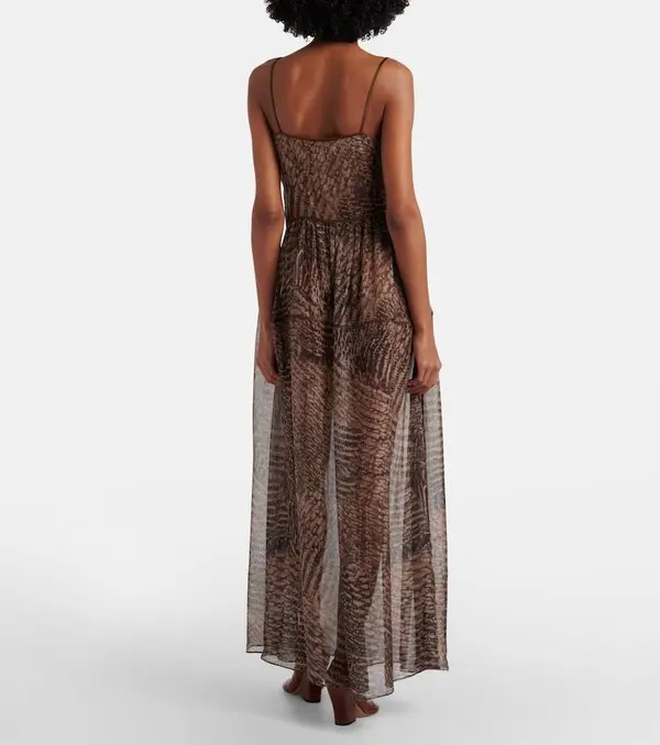 JACQUES WEI Printed Semi-sheer Silk Maxi Dress