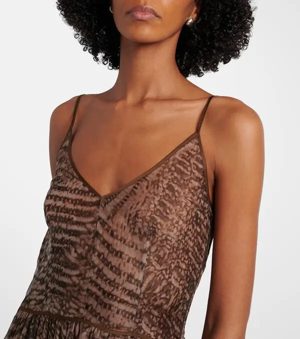 JACQUES WEI Printed Semi-sheer Silk Maxi Dress