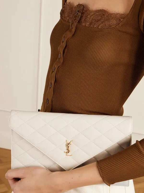 Saint Laurent Matelassé Leather Pouch - Neutrals