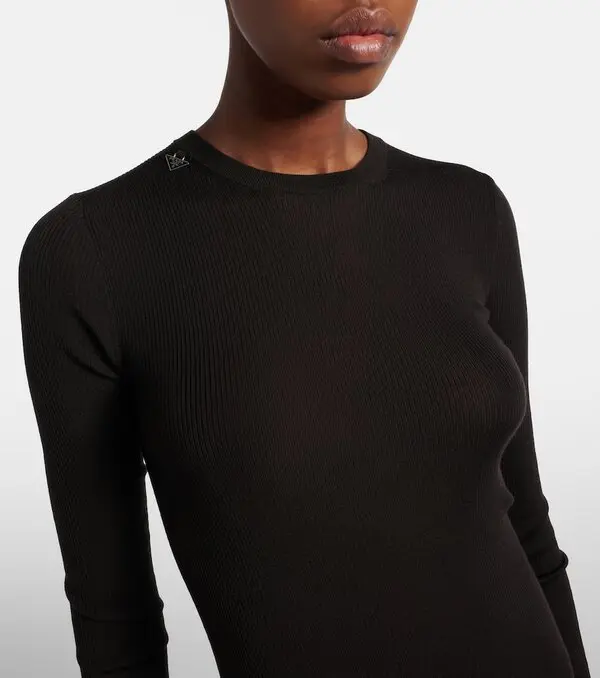 Prada Ribbed-knit Virgin Wool Midi Dress