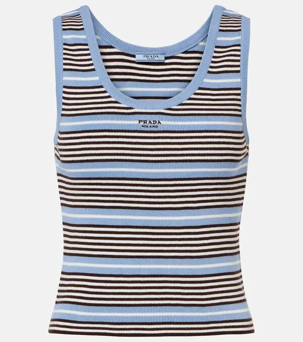 Prada Striped Cotton-blend Tank Top - Blue