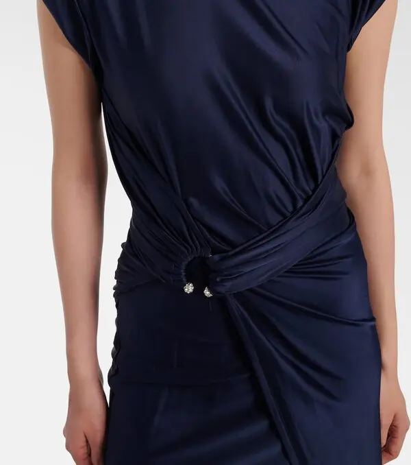 Rabanne Draped Midi Dress Deep Navy