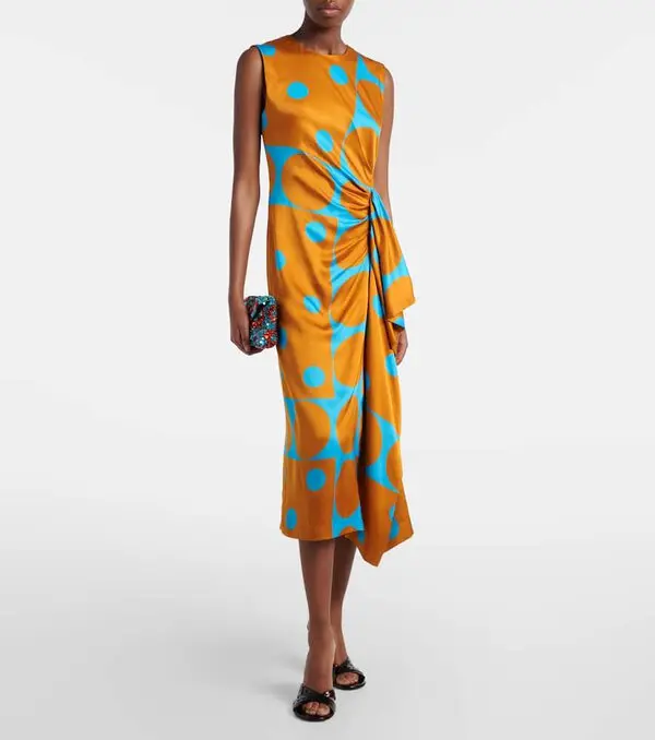 Dries Van Noten Draped Printed Satin Midi Dress
