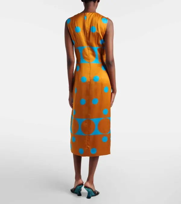 Dries Van Noten Draped Printed Satin Midi Dress