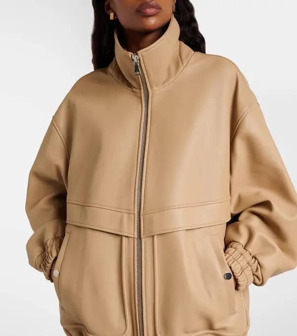 Nour Hammour Beck Leather Bomber Jacket - Beige