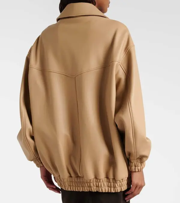 Nour Hammour Beck Leather Bomber Jacket - Beige