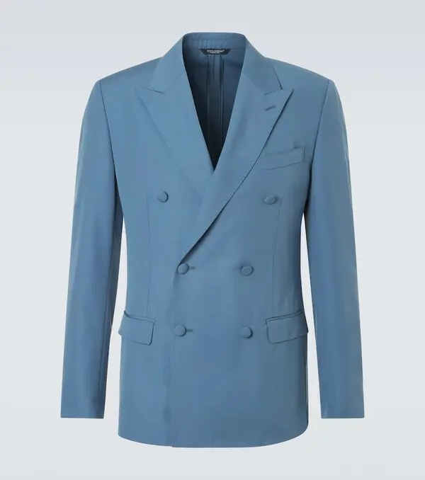 Dolce & Gabbana Double-breasted Wool Poplin Suit Jacket - Blue