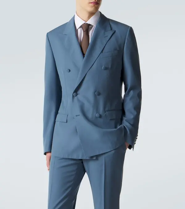 Dolce & Gabbana Double-breasted Wool Poplin Suit Jacket - Blue