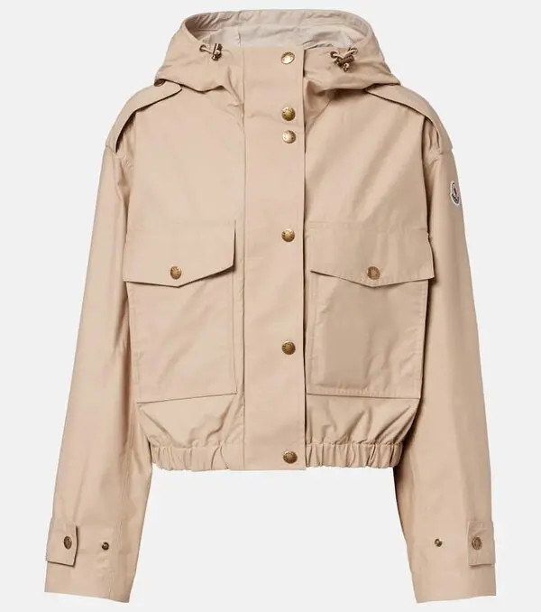 Moncler Carex Cropped Hooded Cotton-blend Poplin Jacket - Beige