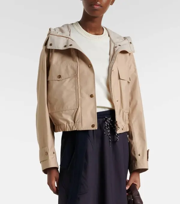 Moncler Carex Cropped Hooded Cotton-blend Poplin Jacket - Beige