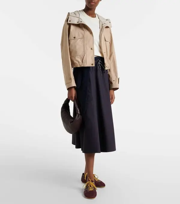 Moncler Carex Cropped Hooded Cotton-blend Poplin Jacket - Beige