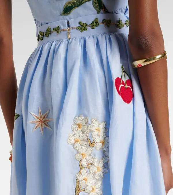 Agua Bendita Linen Maxi Skirt With Embroidered Motifs