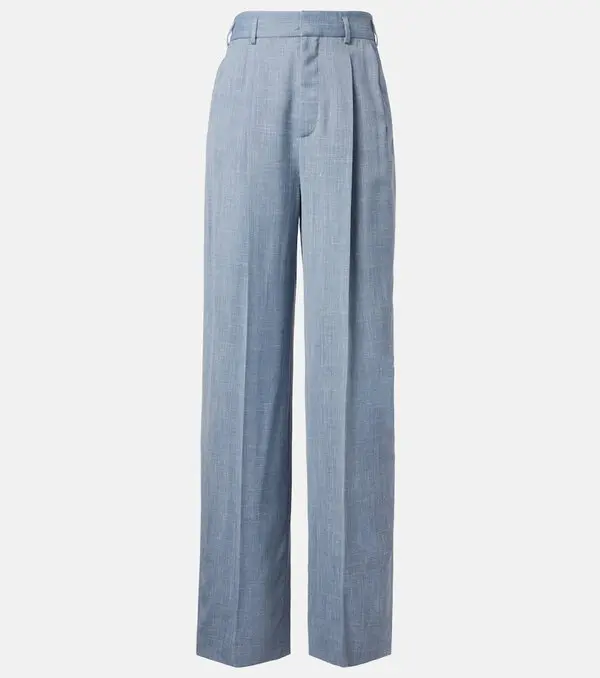 Loro Piana Hector Wool, Silk, And Linen Wide-leg Pants - Blue