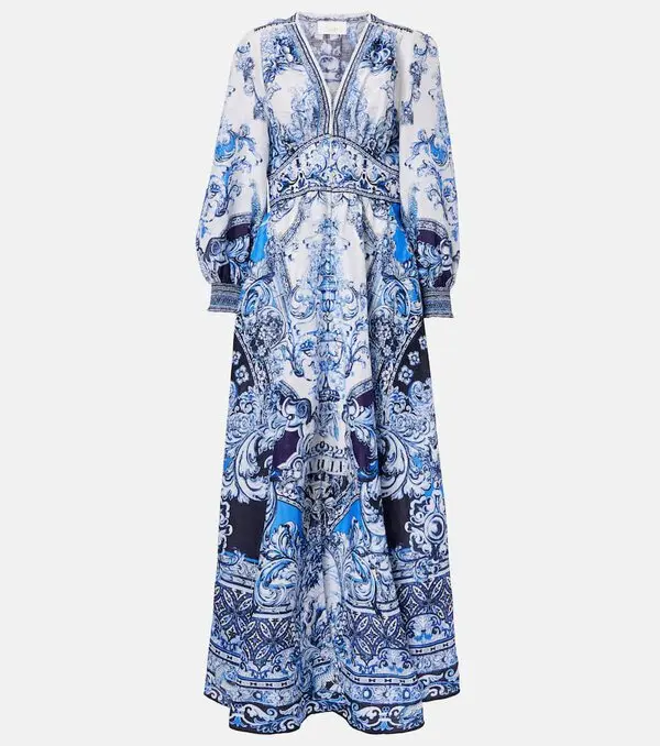 Camilla Printed Linen And Silk Maxi Dress
