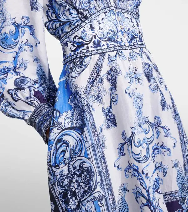 Camilla Printed Linen And Silk Maxi Dress