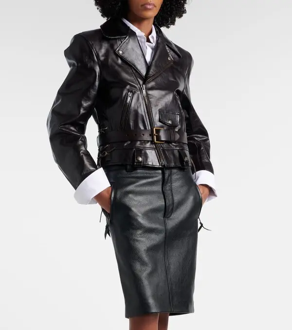 Saint Laurent Belted Leather Biker Jacket
