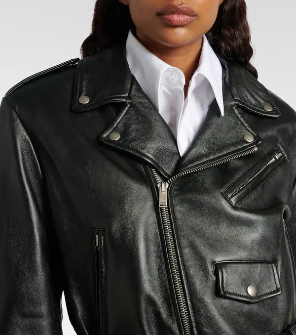 Saint Laurent Cropped Leather Biker Jacket - Black