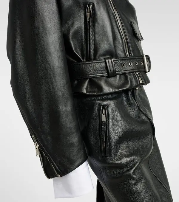 Saint Laurent Cropped Leather Biker Jacket - Black