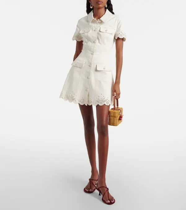 SELF-PORTRAIT Broderie Anglaise Denim Minidress