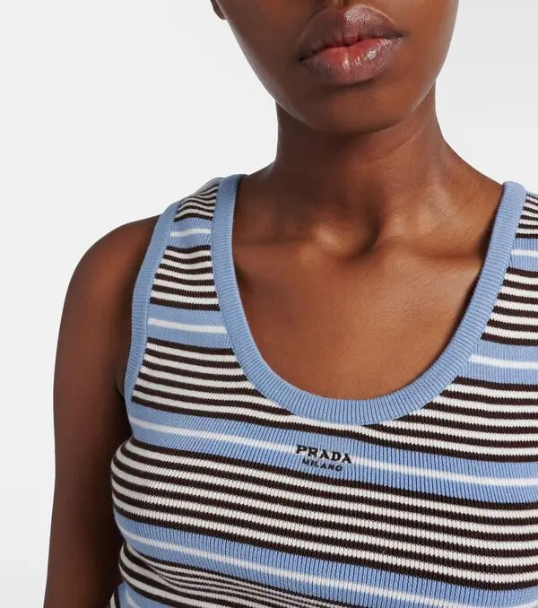 Prada Striped Cotton-blend Tank Top