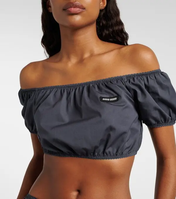 Miu Miu Off-shoulder Cotton Poplin Crop Top - Blue
